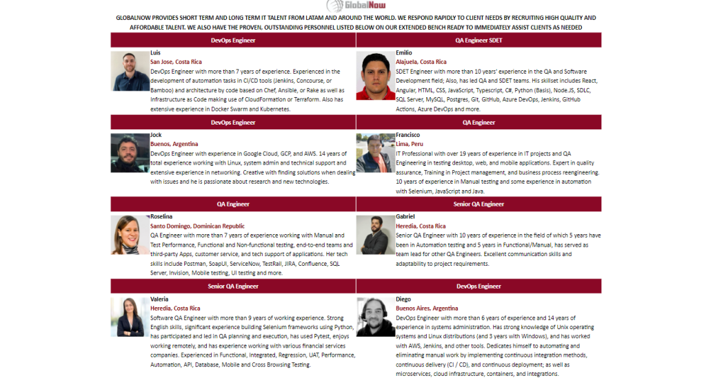 GlobalNow QA & DevOps Talent June 2024 | Globalnow IT Services